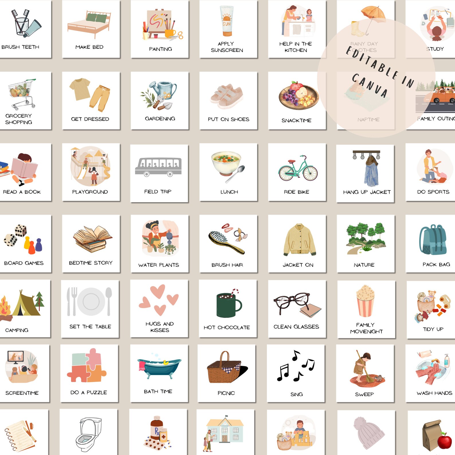 150 Routine Cards and Charts, Editable Visual Chart, Daily Kids ...