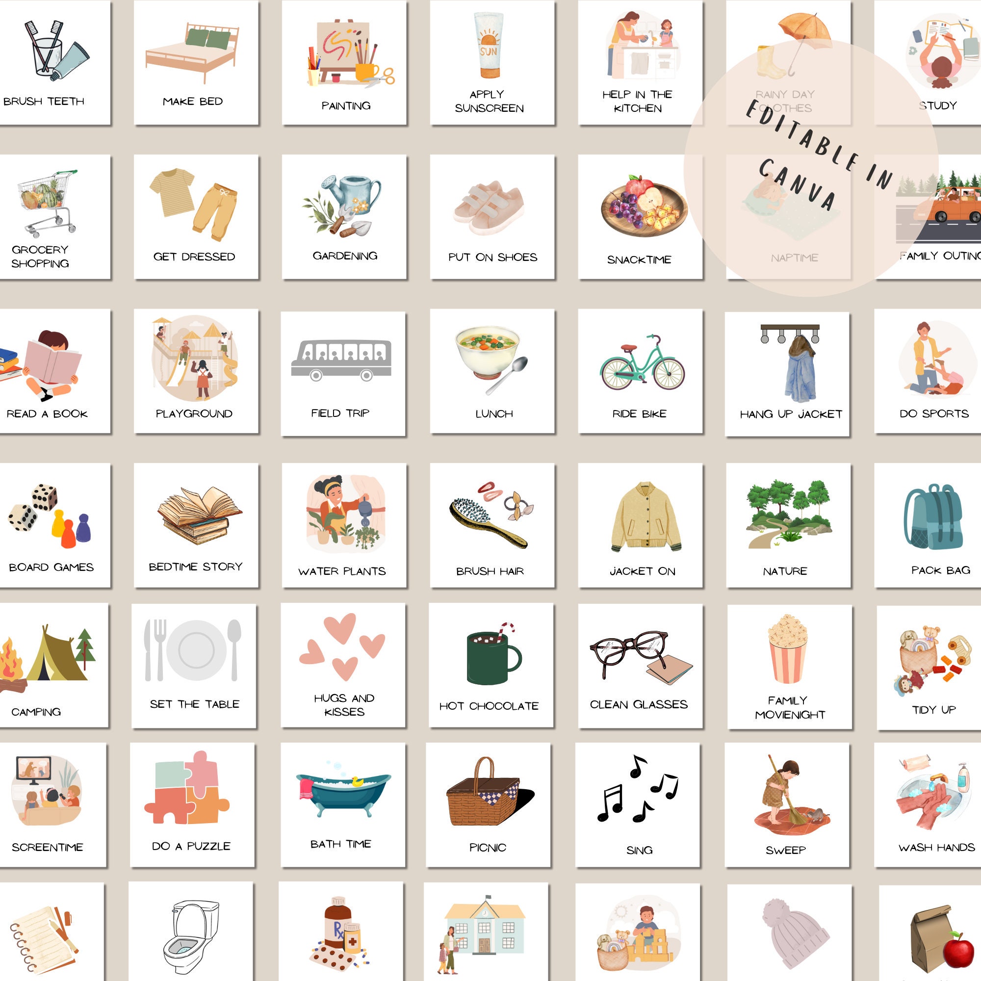 150 Routine Cards and Charts, Editable Visual Chart, Daily Kids ...