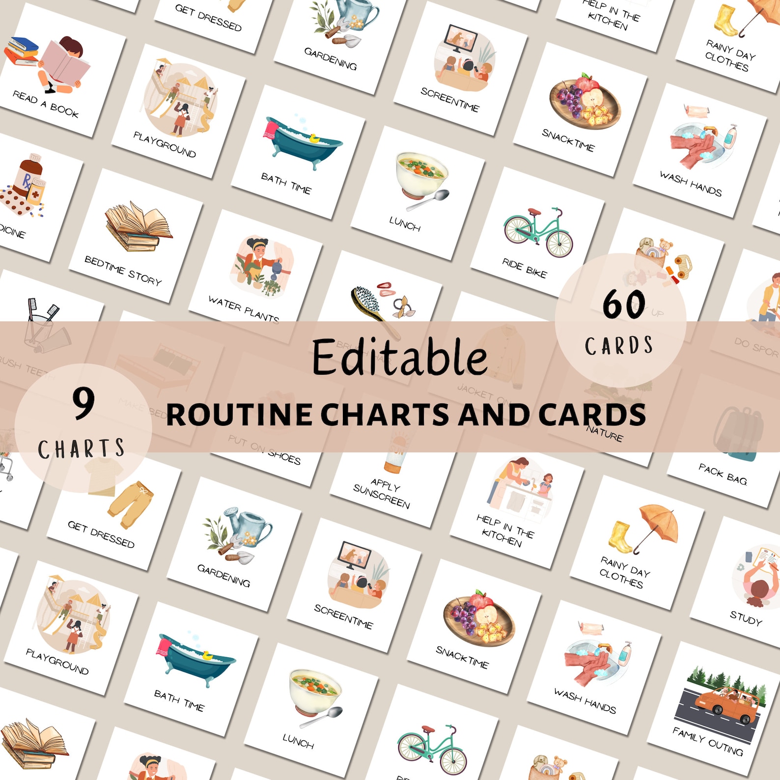 Editable Visual Routine Chart: Daily Kids' Schedule With Cards. Morning ...
