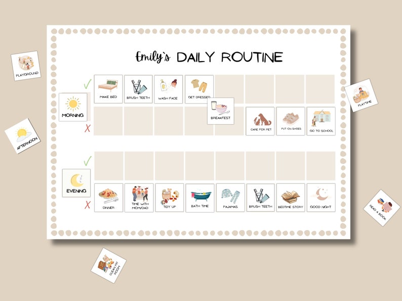 Editable Visual Routine Chart: Daily Kids' Schedule With Cards. Morning ...