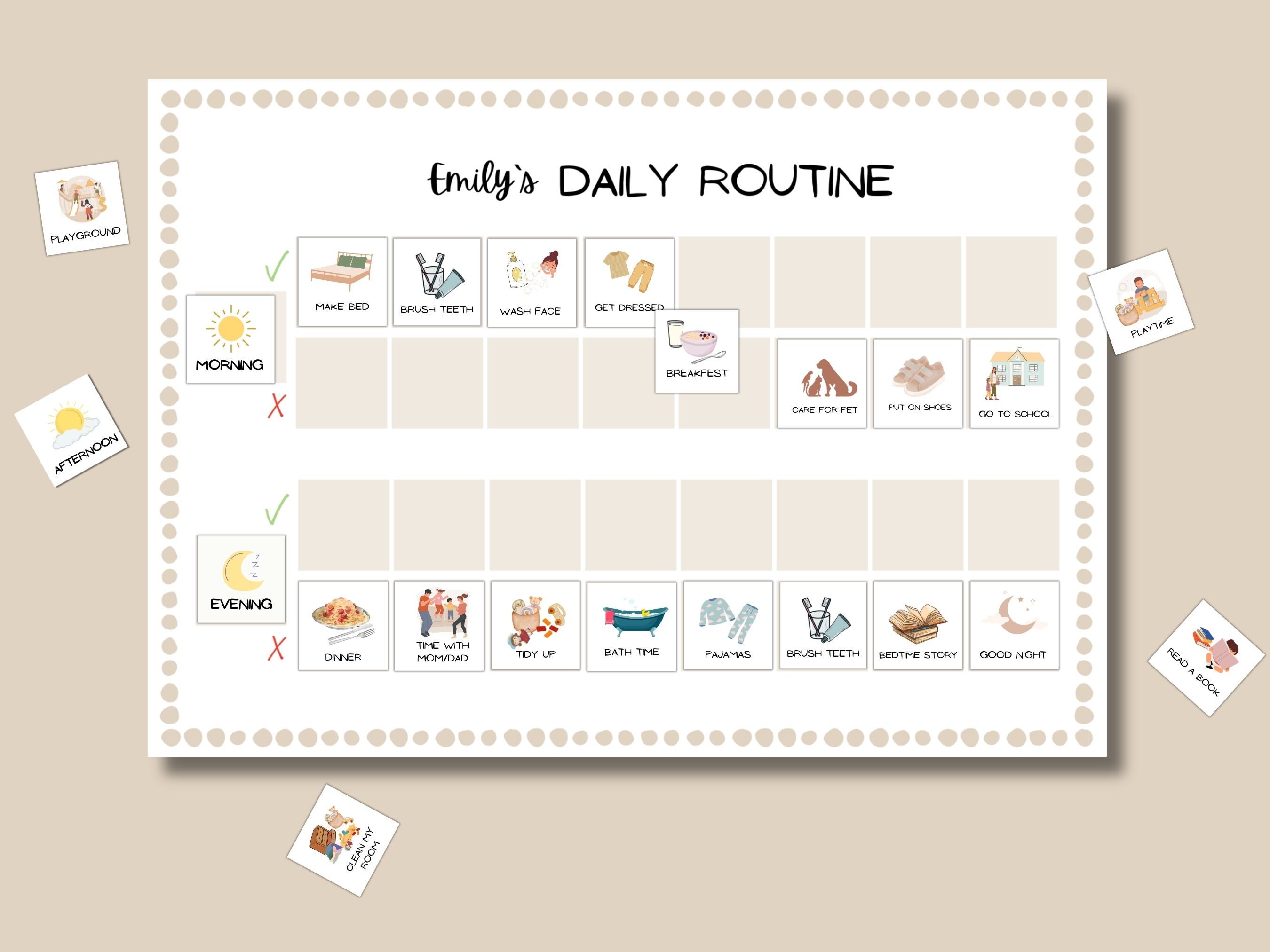 Editable Visual Routine Chart: Daily Kids' Schedule With Cards. Morning ...