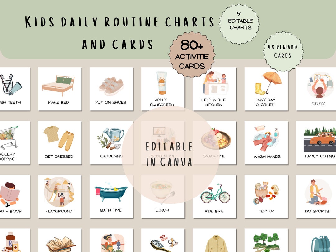 Editable Visual Routine Chart: Daily Kids' Schedule With Cards. Morning ...