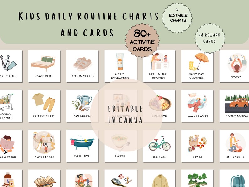 Editable Visual Routine Chart: Daily Kids' Schedule With Cards. Morning ...