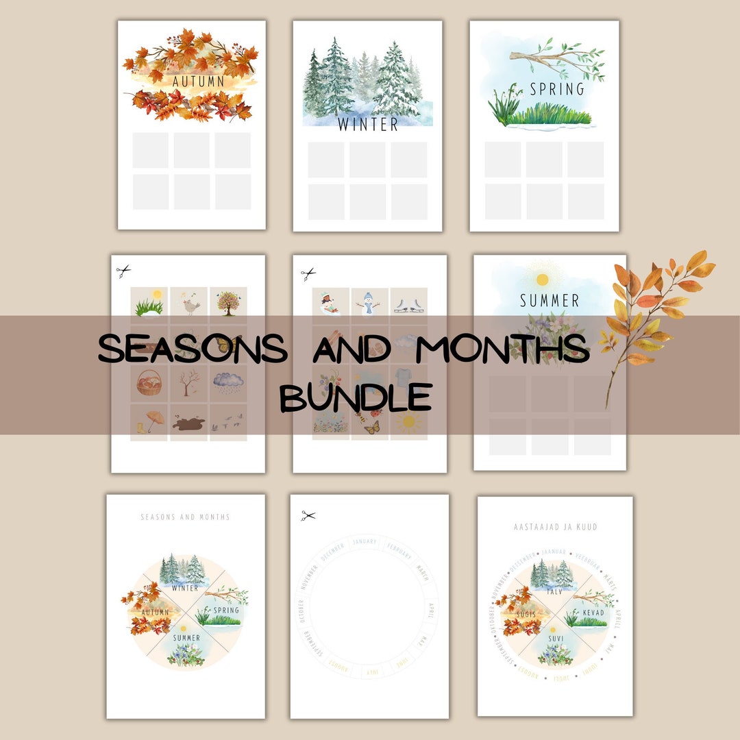 Seasons Bundle, Seasons Matching, Months, Educational Game, Match the ...