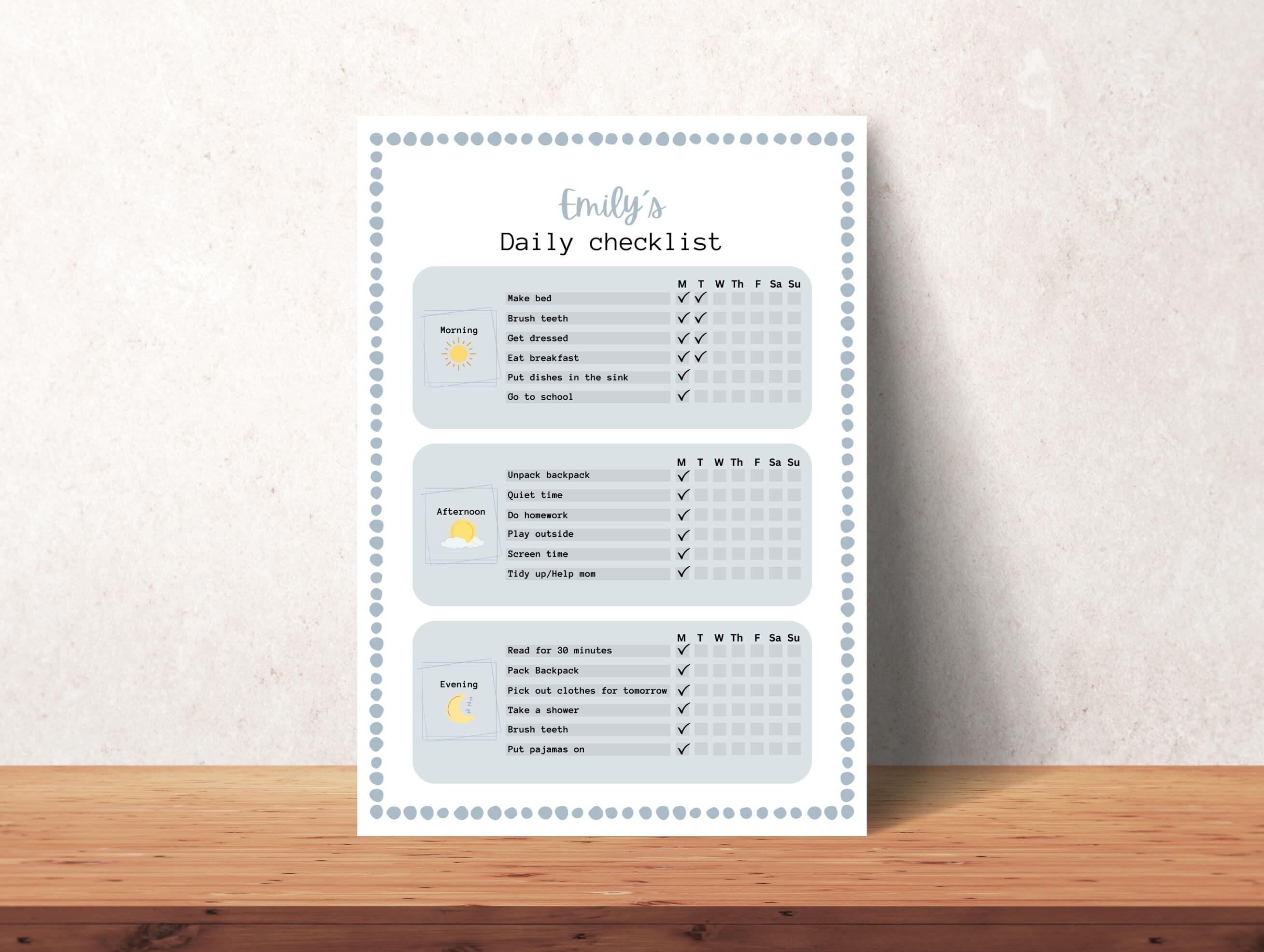 Kids Daily Checklist, Editable Kids Daily School Checklist, Printable ...