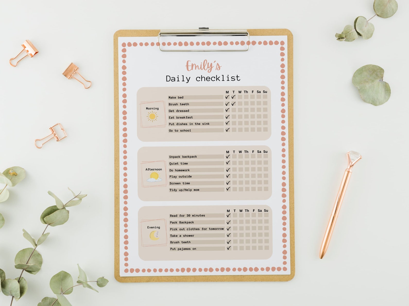 Kids Daily Checklist, Editable Kids Daily School Checklist, Printable ...
