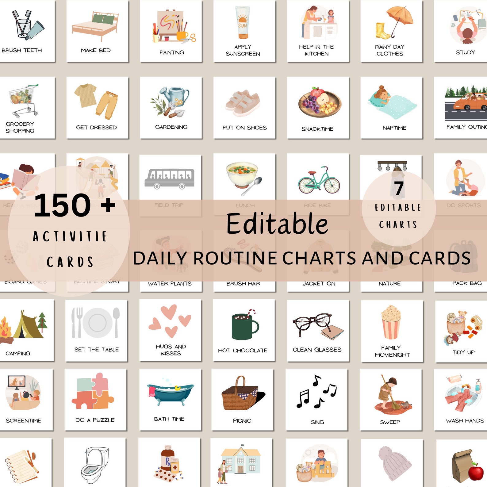 Editable Routine Chart: Daily Kids' Schedule With 150 + Cards, Toddler ...