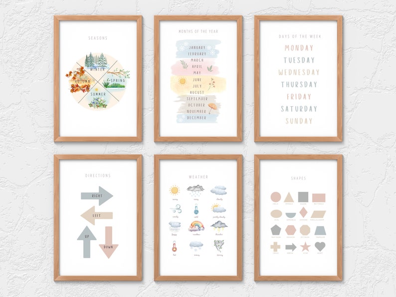 Set of 8 Educational Posters, Montessori Homeschool Prints, Neutral ...