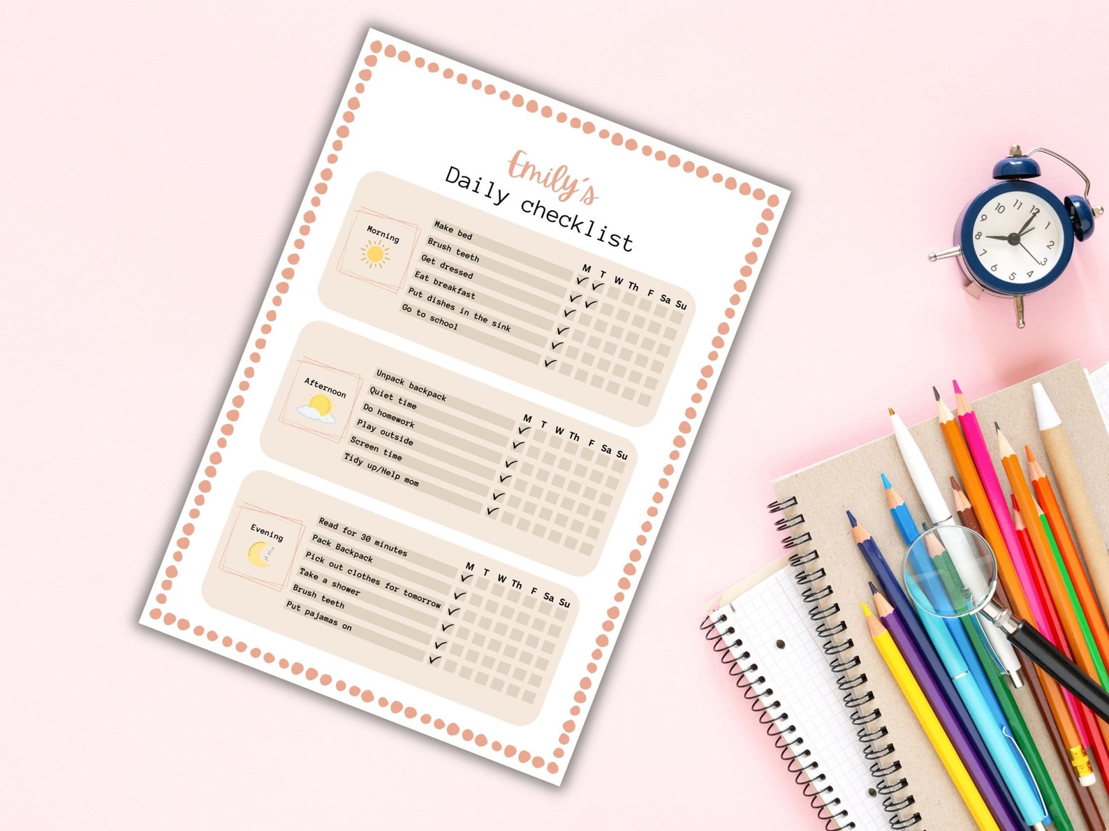 Kids Daily Checklist, Editable Kids Daily School Checklist, Printable ...