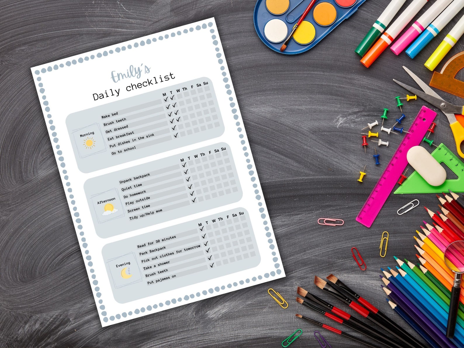 Kids Daily Checklist, Editable Kids Daily School Checklist, Printable ...