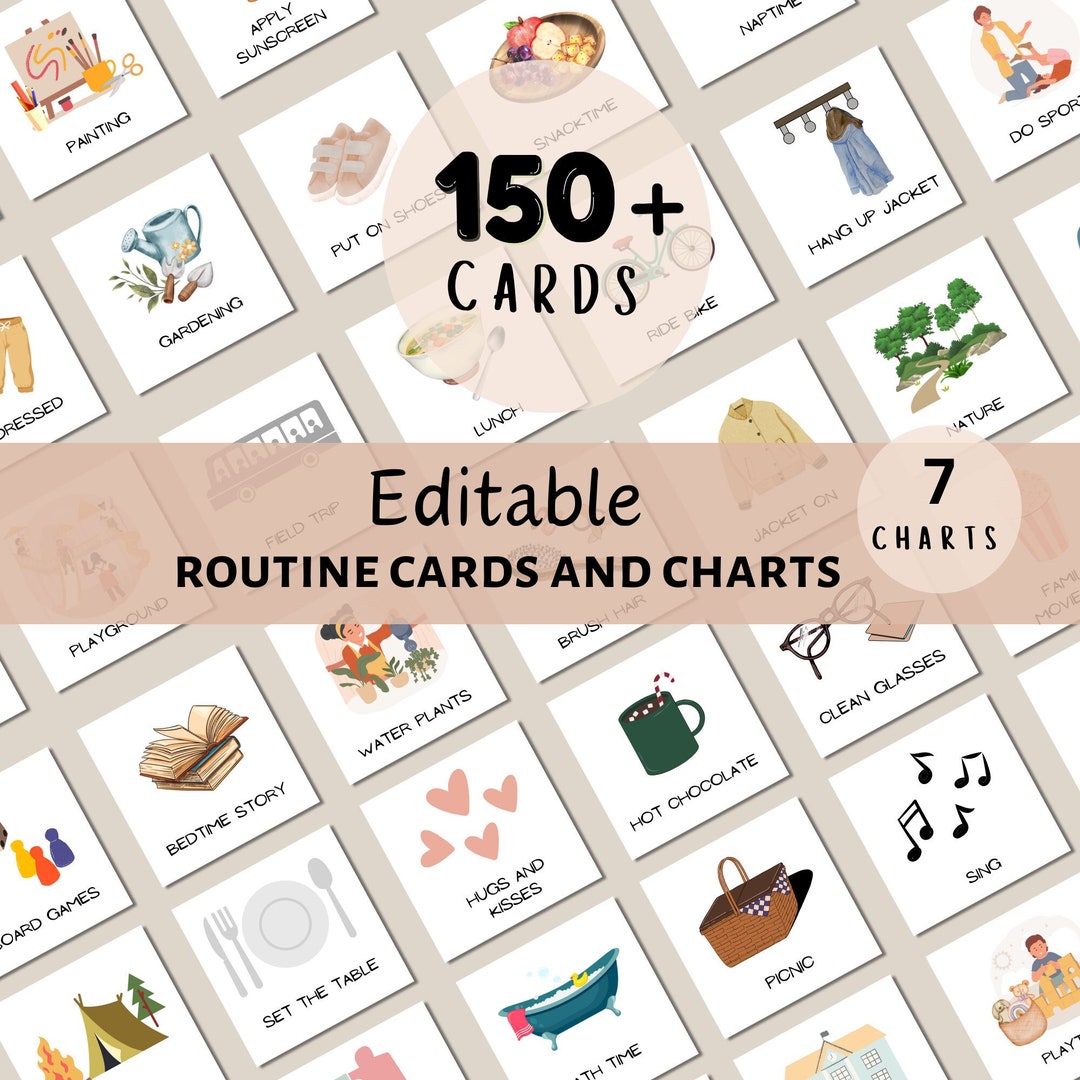 Editable Routine Chart: Daily Kids' Schedule With 150 + Cards. Morning ...