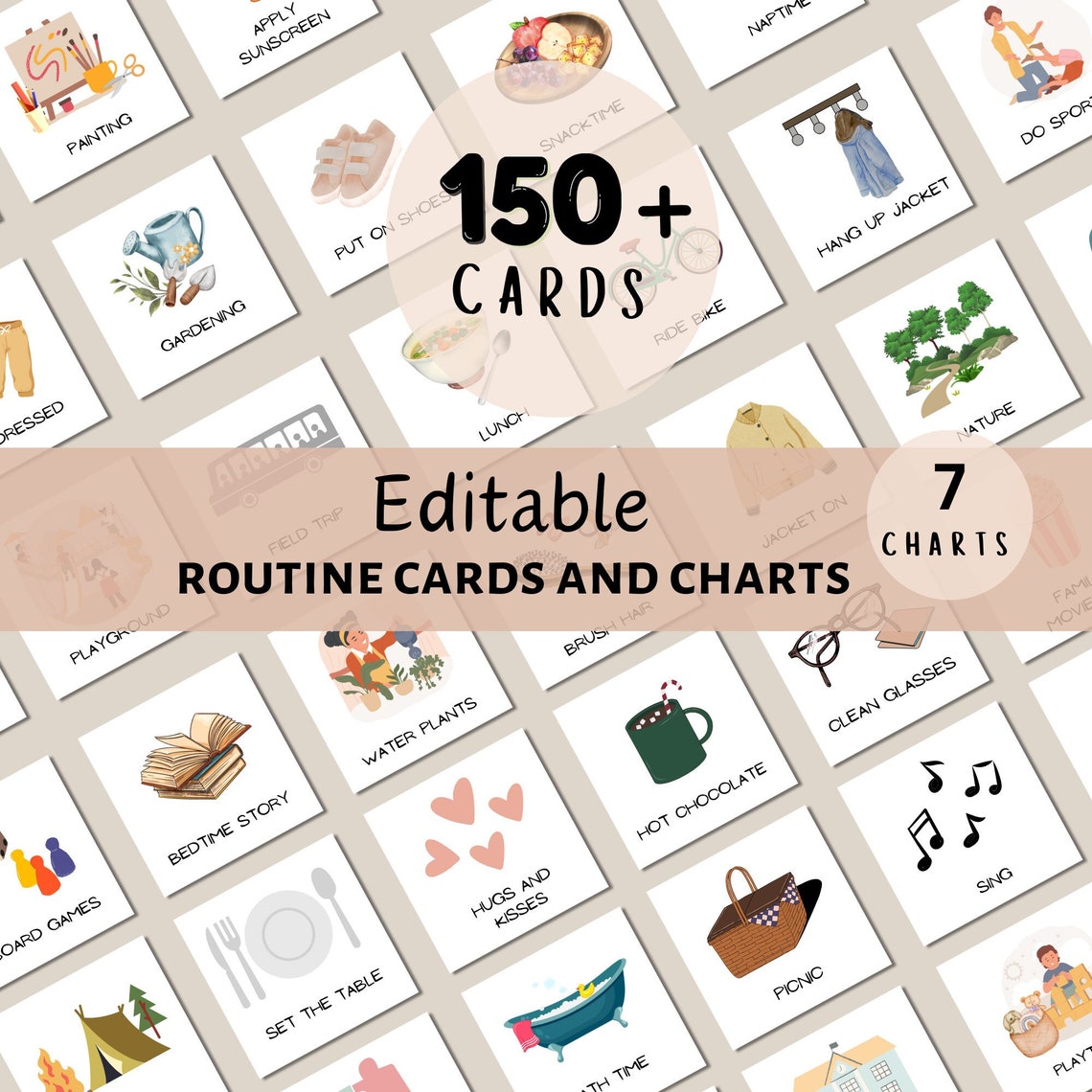 150 Routine Cards and Charts, Editable Visual Chart, Daily Kids ...