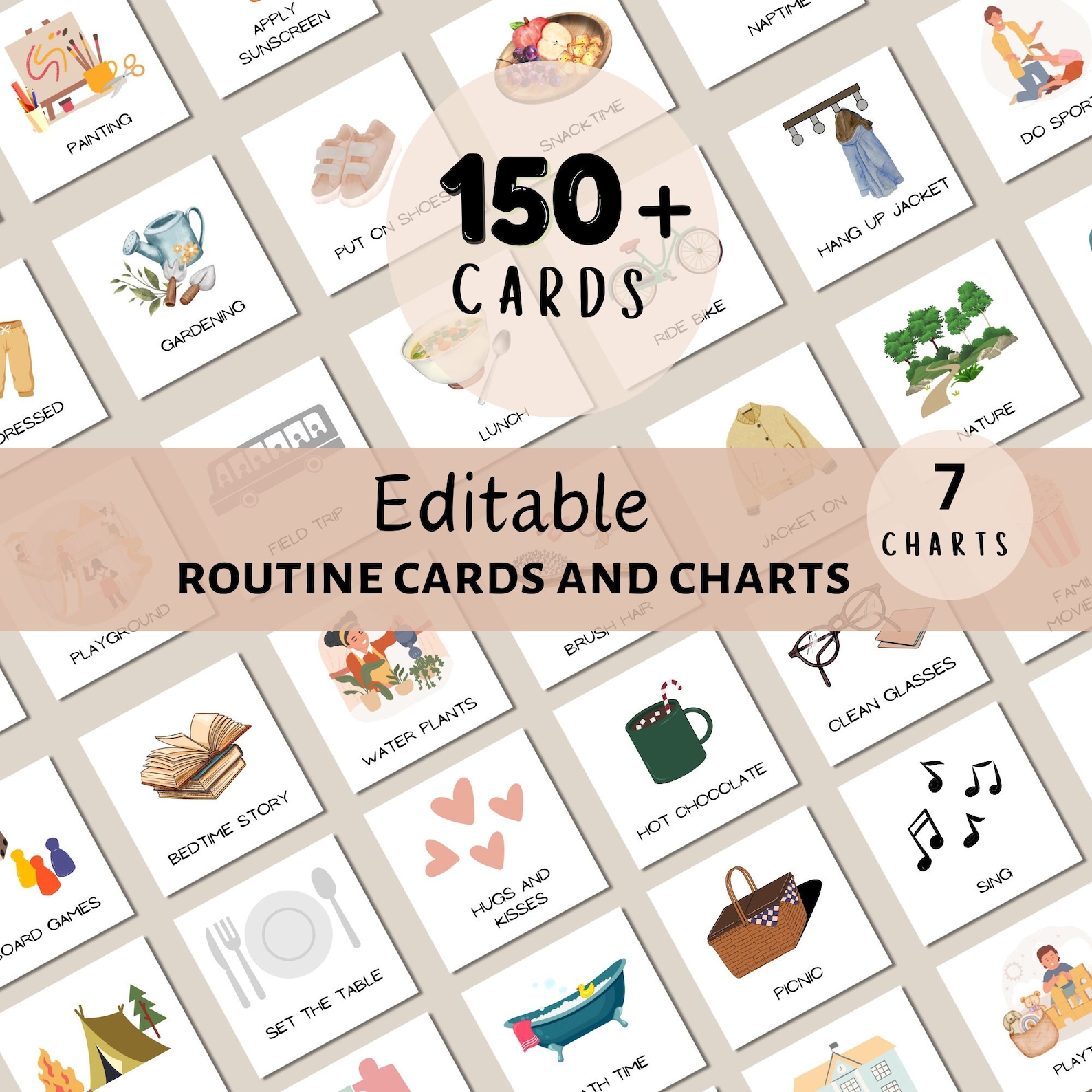 Editable Routine Chart: Daily Kids' Schedule With 150 + Cards. Morning ...