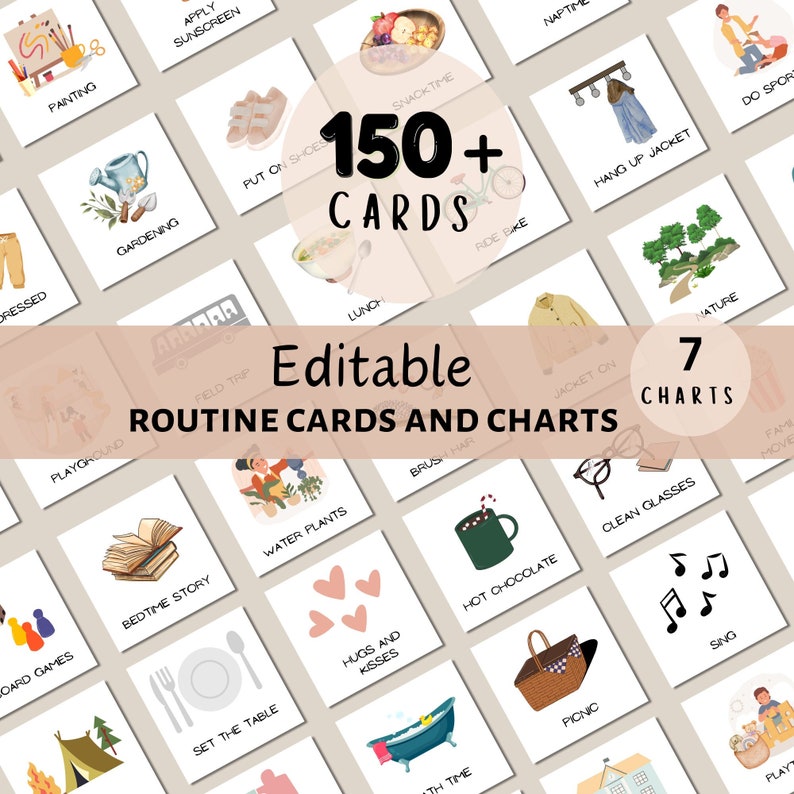 150 + Routine Cards and Charts, Editable Visual Chart, Daily Kids ...