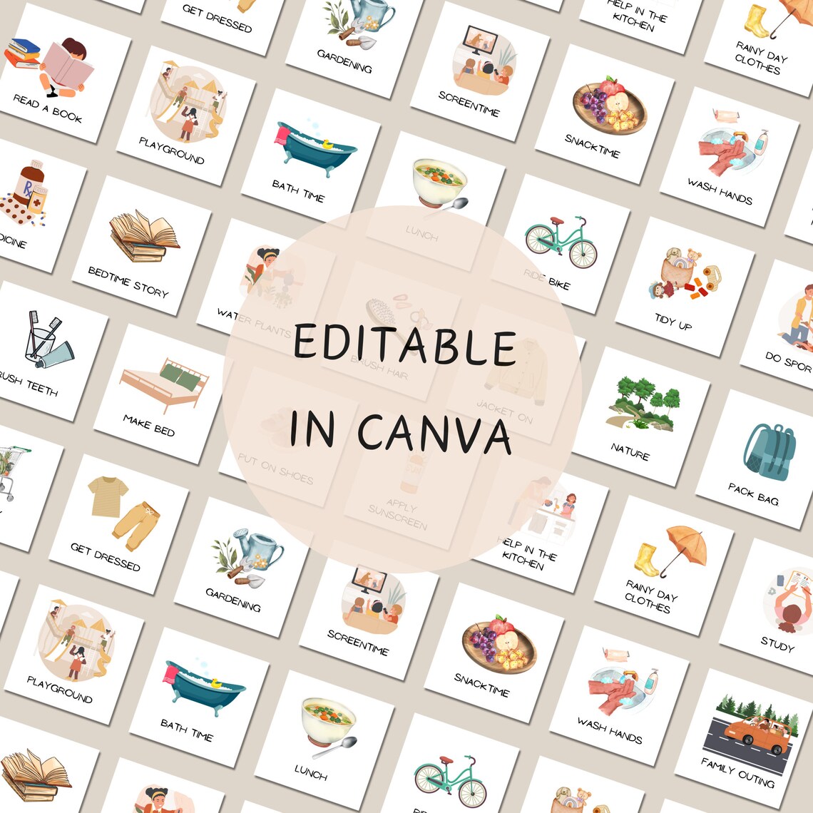 Editable Visual Routine Chart: Daily Kids' Schedule With Cards. Morning ...