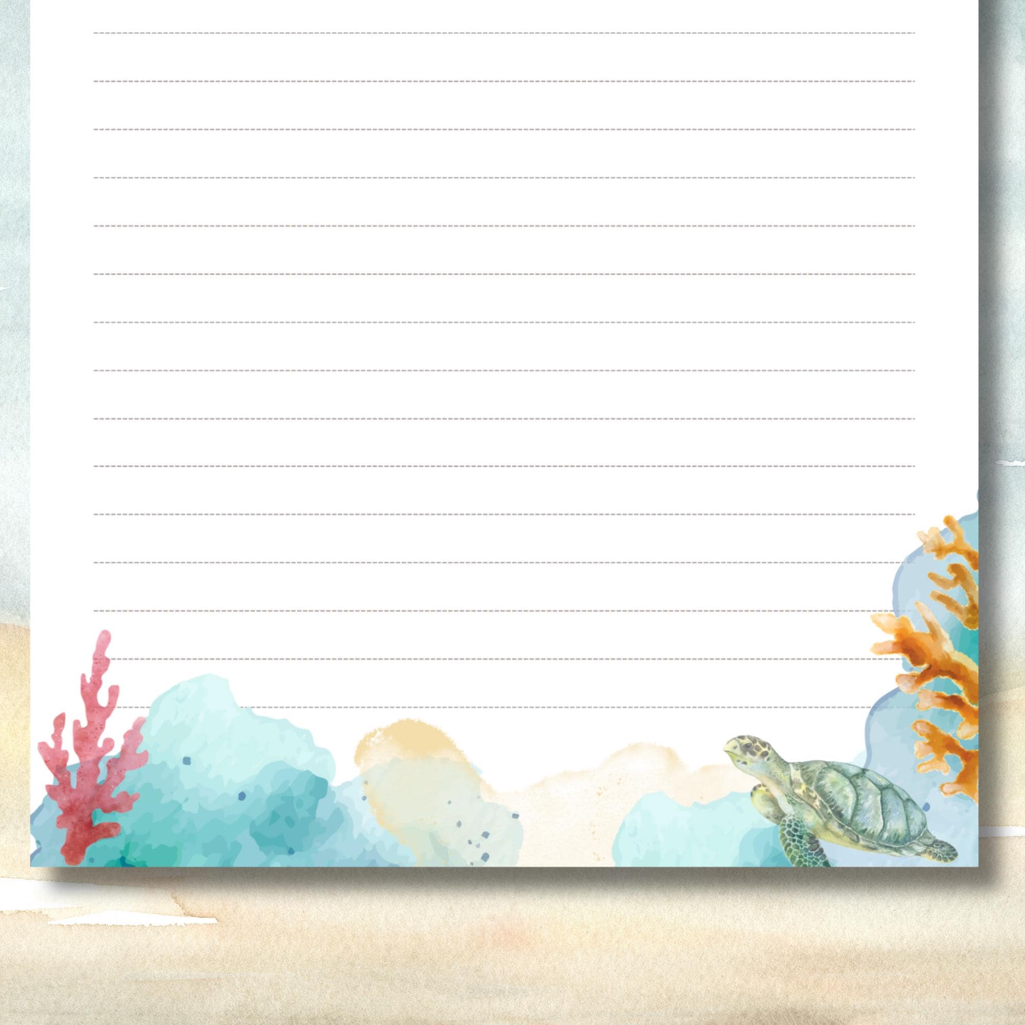 Watercolor Sea Turtles Printable Letter Paper, Beach Relaxing Printable ...