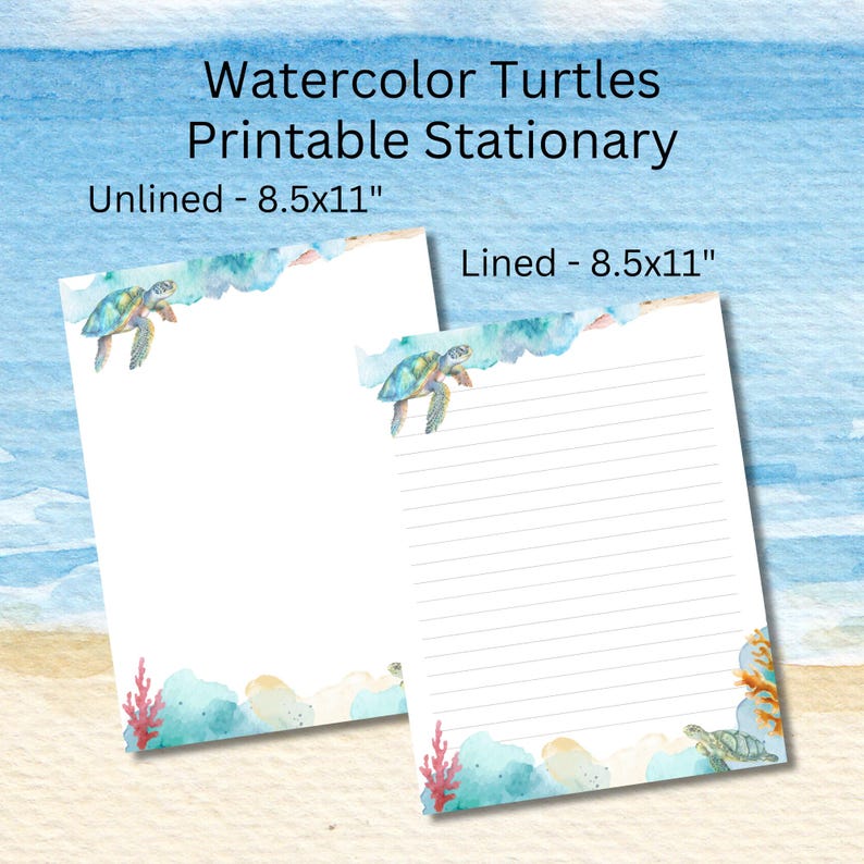 Watercolor Sea Turtles Printable Letter Paper, Beach Relaxing Printable ...