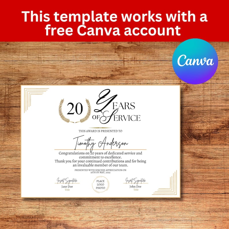 Years of Service Editable Award Template Corporate Gift Employee Awards ...