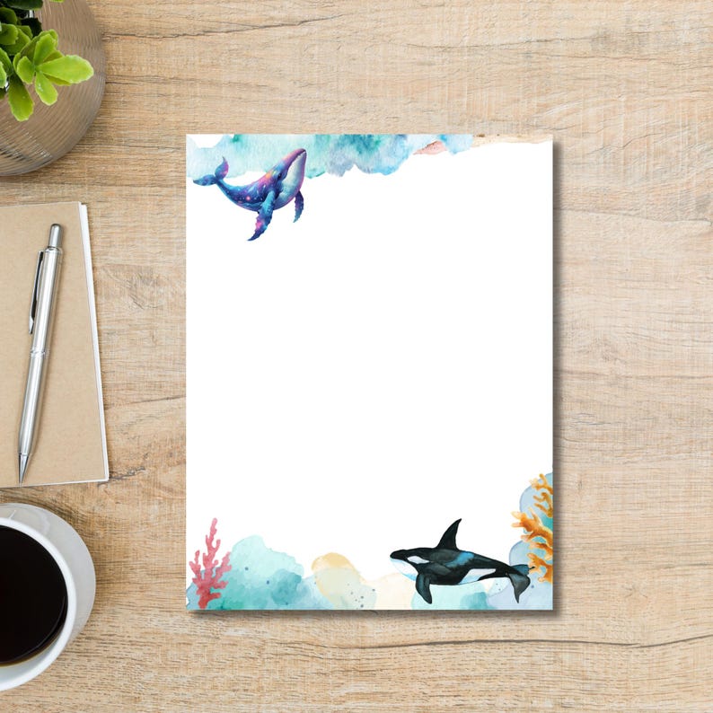 Watercolor Whales Printable Letter Paper, Beach Relaxing Printable ...