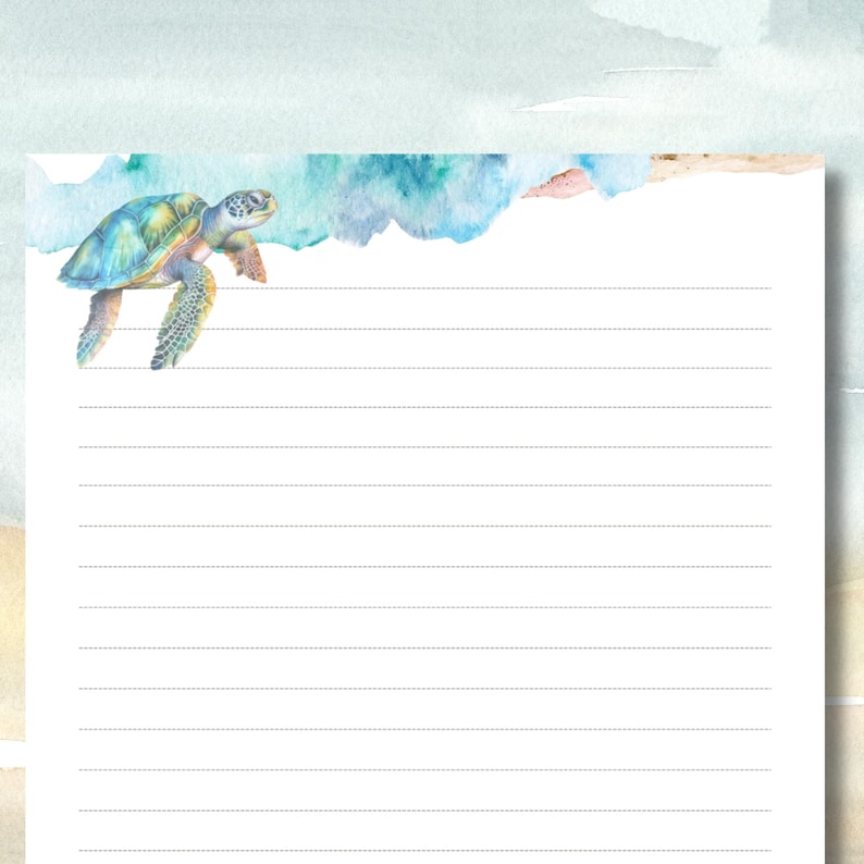 Watercolor Sea Turtles Printable Letter Paper, Beach Relaxing Printable ...