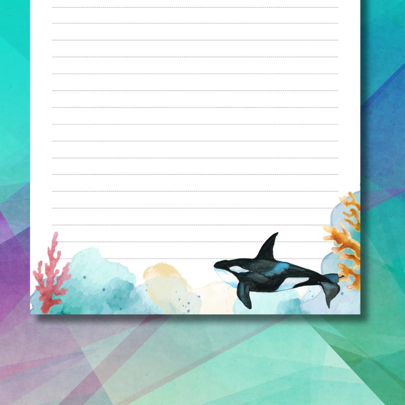 Watercolor Whales Printable Letter Paper, Beach Relaxing Printable ...
