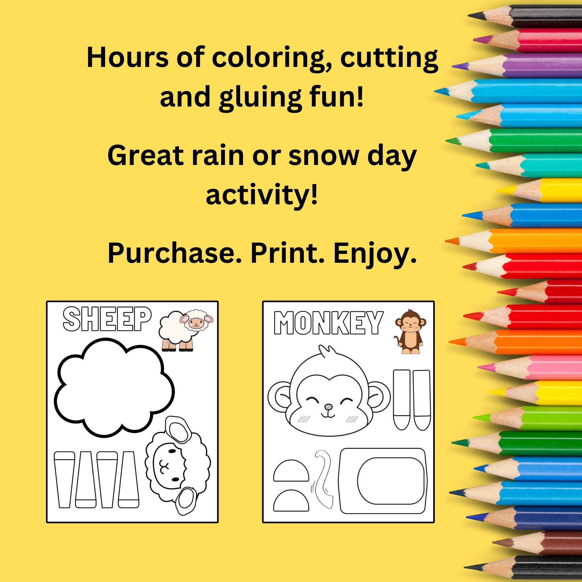 Cut and Glue Activity, Scissor Skills Cutting Practice Animal Fun ...