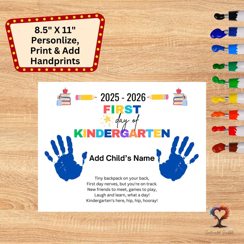 First Day of Kindergarten Handprint Art, K5 Preschool Homeschool, Craft ...