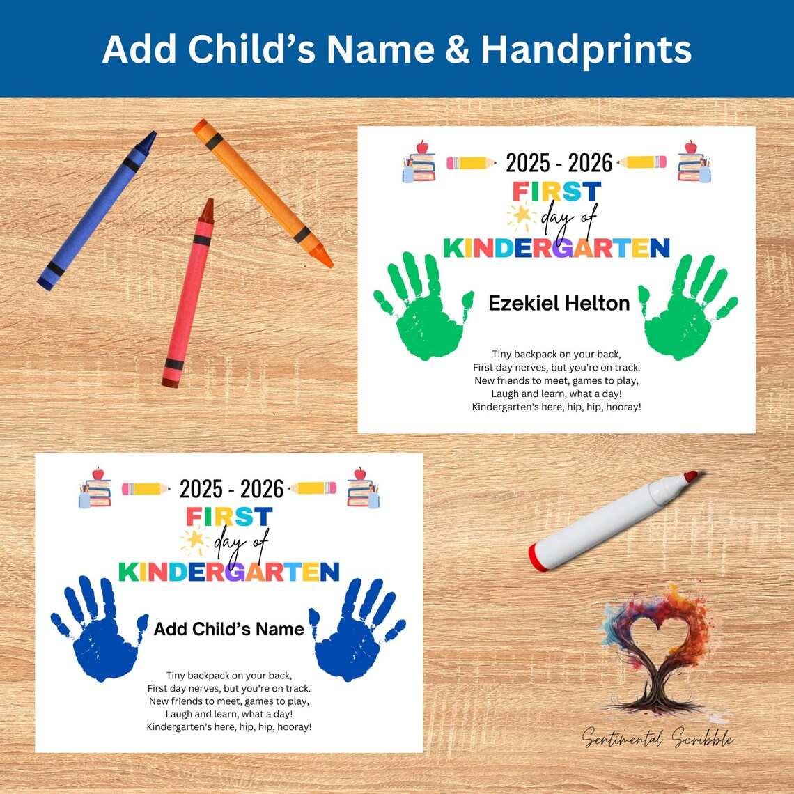 First Day of Kindergarten Handprint Art, K5 Preschool Homeschool, Craft ...