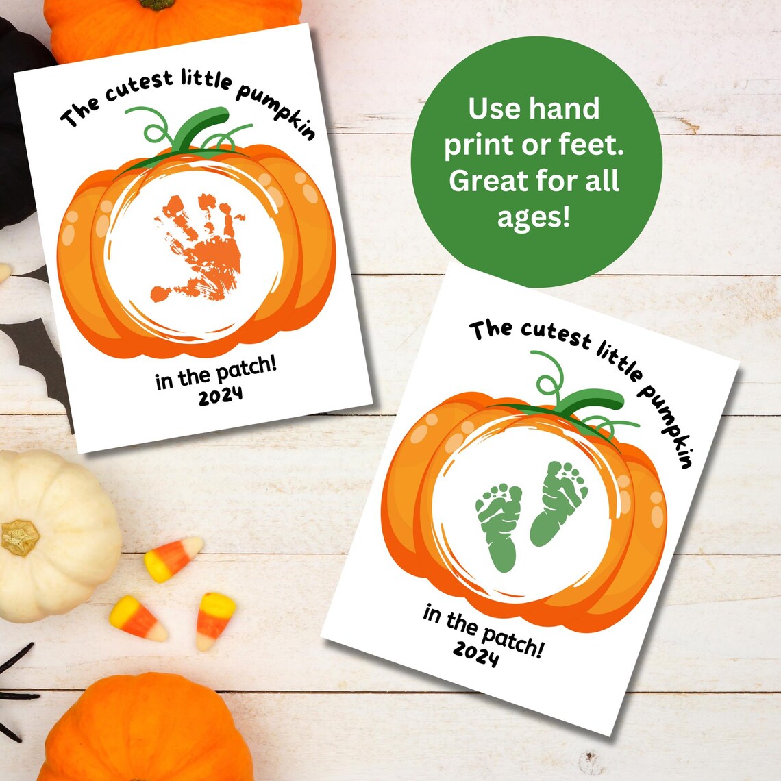 2024 Halloween Pumpkin Handprint Footprint Toddler Baby Printable Art ...