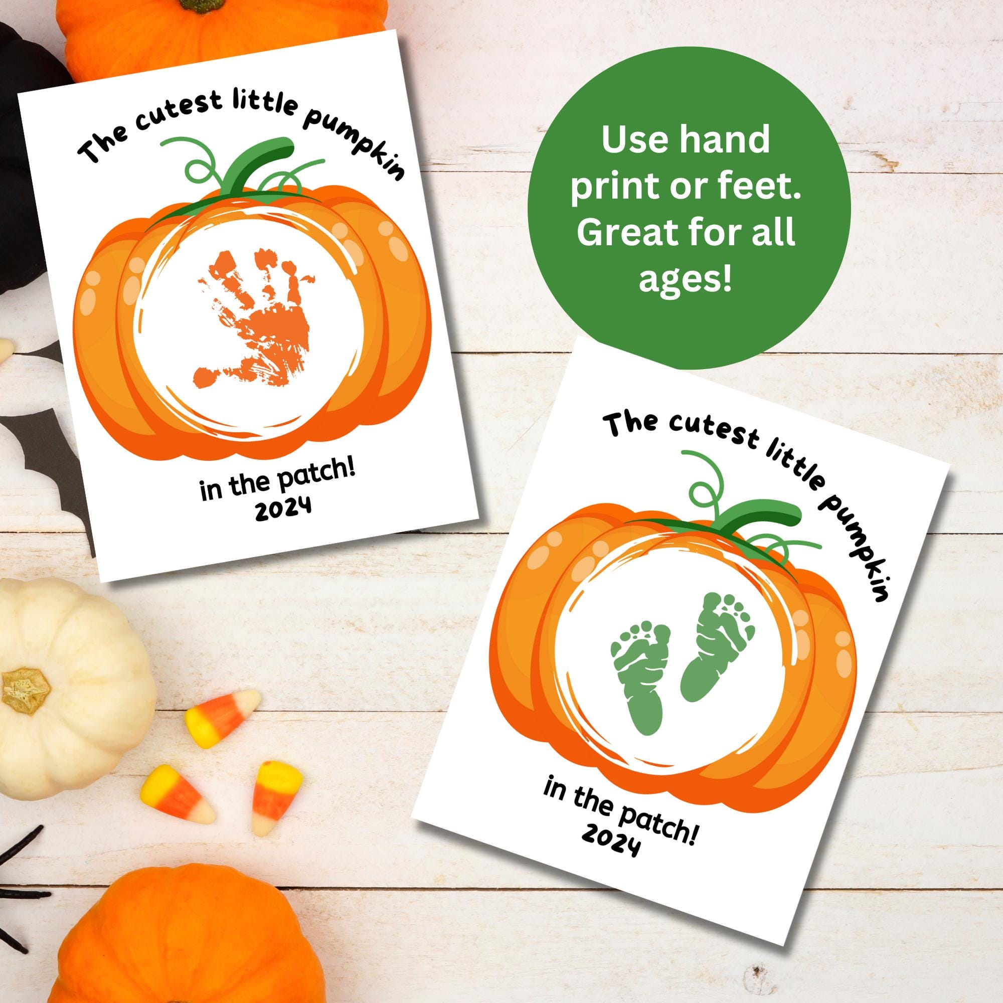2024 Halloween Pumpkin Handprint Footprint Toddler Baby Printable Art ...