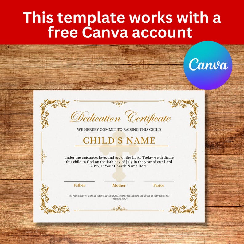 Baby Dedication Certificate Template, Editable Child Dedication ...