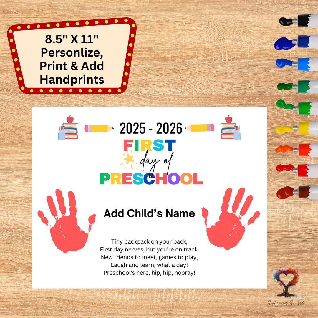 First Day of Preschool Handprint Art, Prek Preschool Homeschool, Craft ...