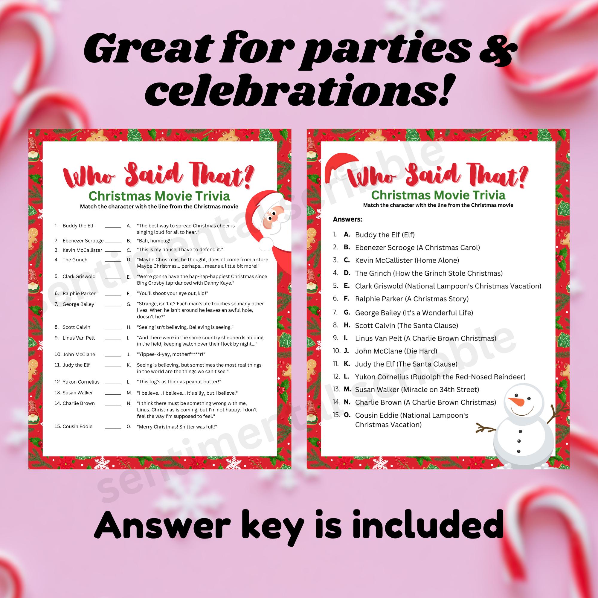 Christmas Movie Trivia Game, Christmas Movie Questions With Answer ...