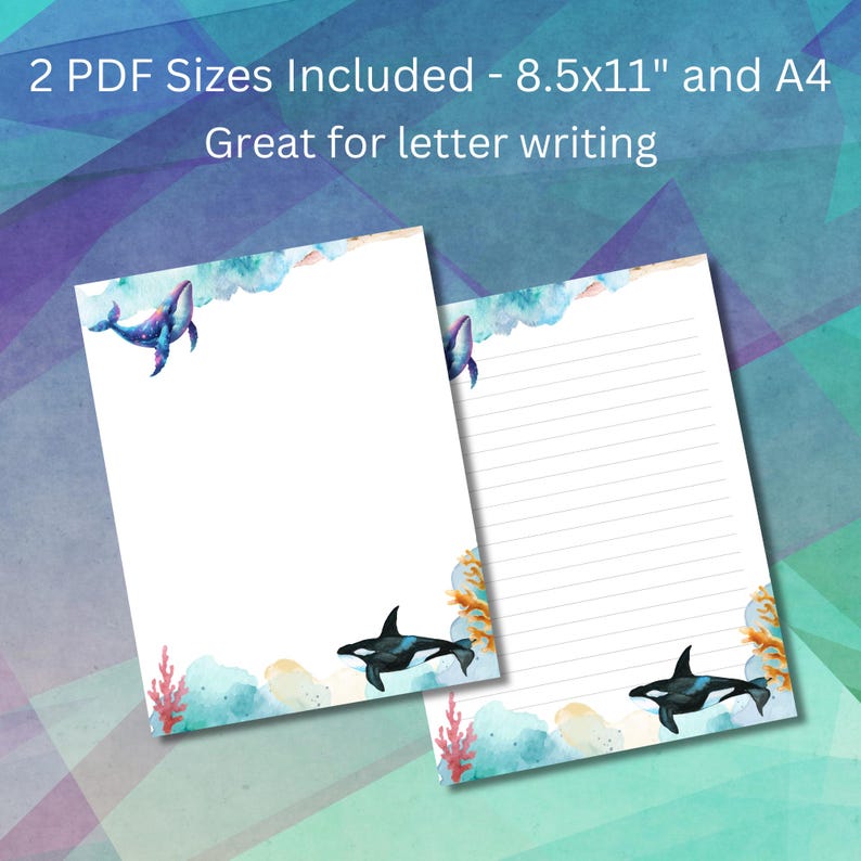 Watercolor Whales Printable Letter Paper, Beach Relaxing Printable ...
