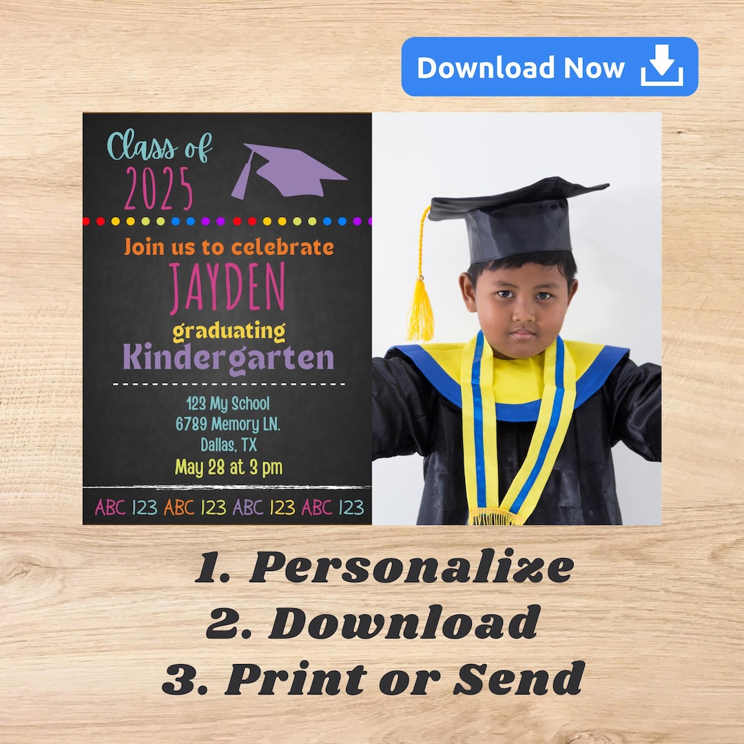 Photo Kindergarten Graduation Invitation, K5 Graduation, ABC and 123 ...