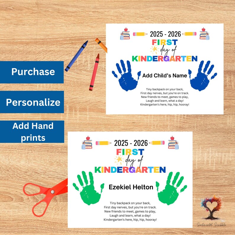 First Day of Kindergarten Handprint Art, K5 Preschool Homeschool, Craft ...