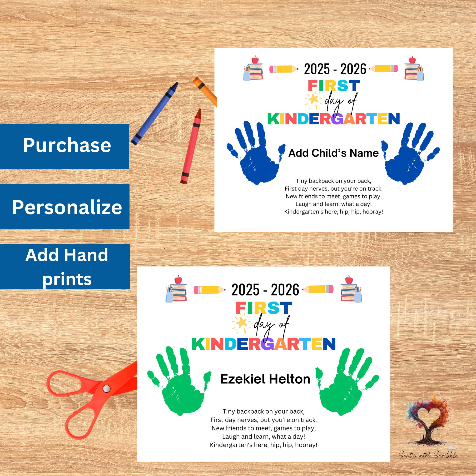 First Day of Kindergarten Handprint Art, K5 Preschool Homeschool, Craft ...