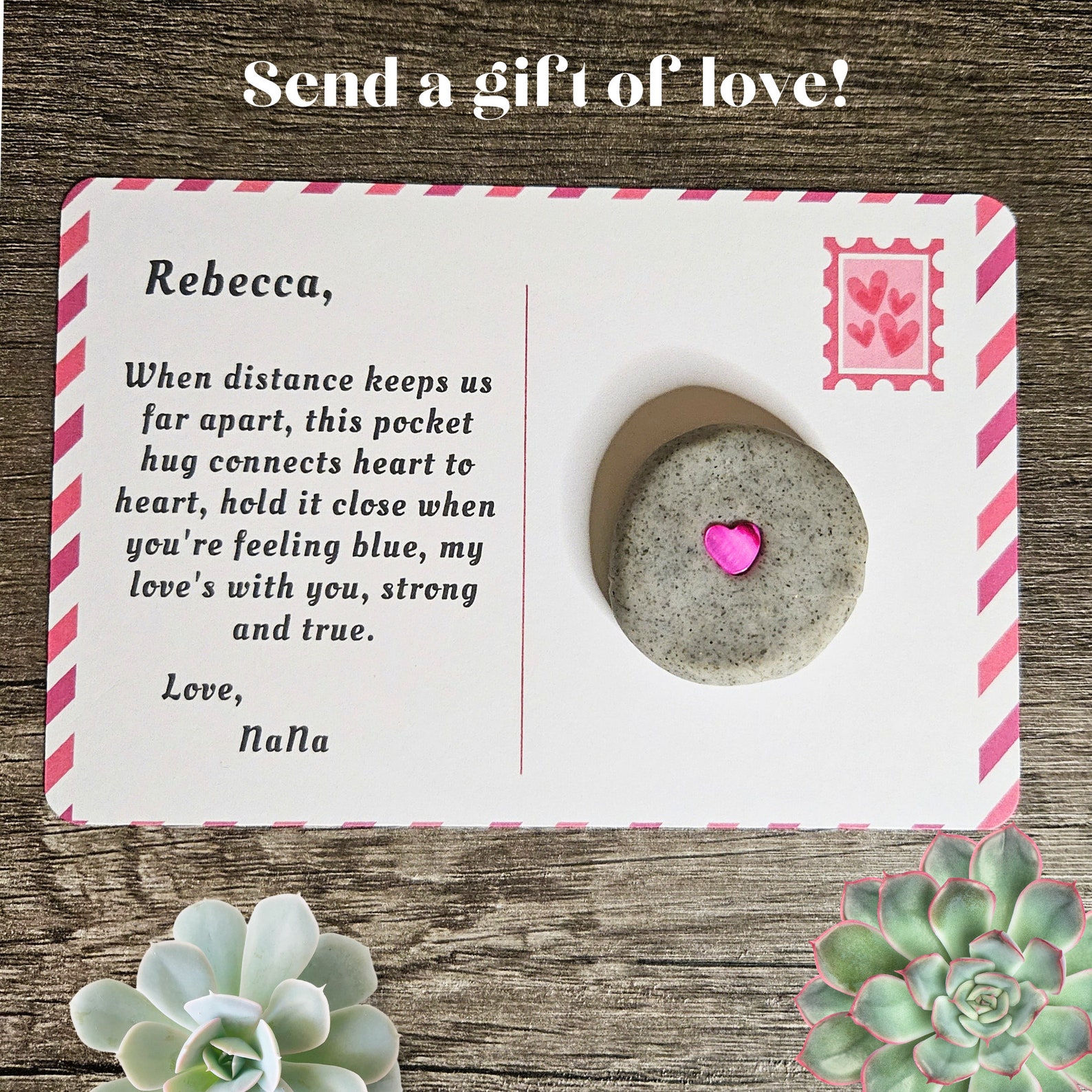 Personalized Pocket Hug Stone, Long Distance Gift, Anxiety Tool, Across ...