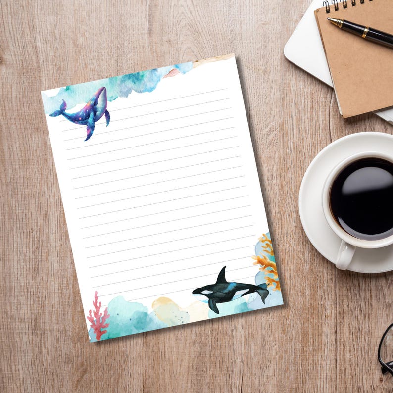 Watercolor Whales Printable Letter Paper, Beach Relaxing Printable ...