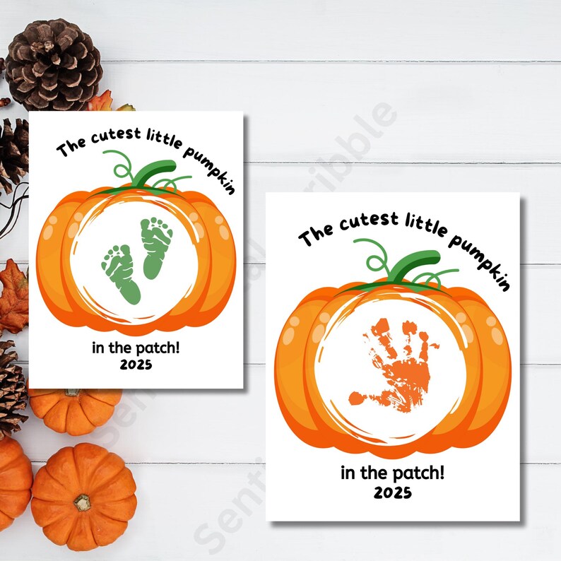 2025 Halloween Pumpkin Handprint Footprint Toddler Baby Printable Art ...