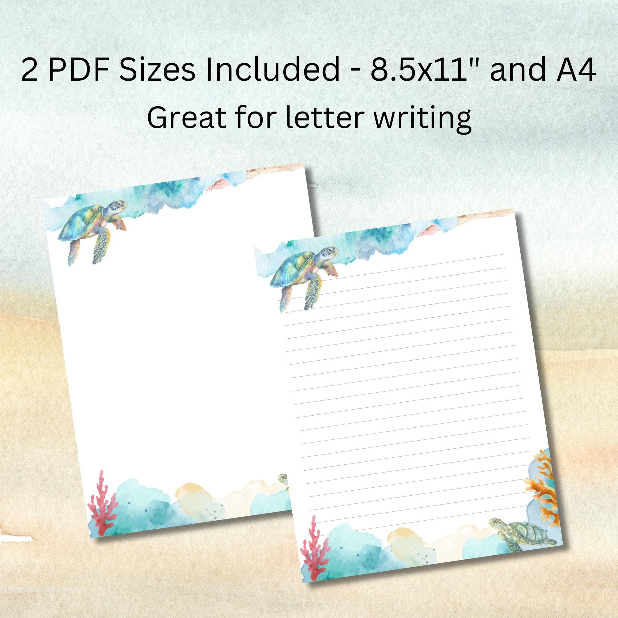 Watercolor Sea Turtles Printable Letter Paper, Beach Relaxing Printable ...