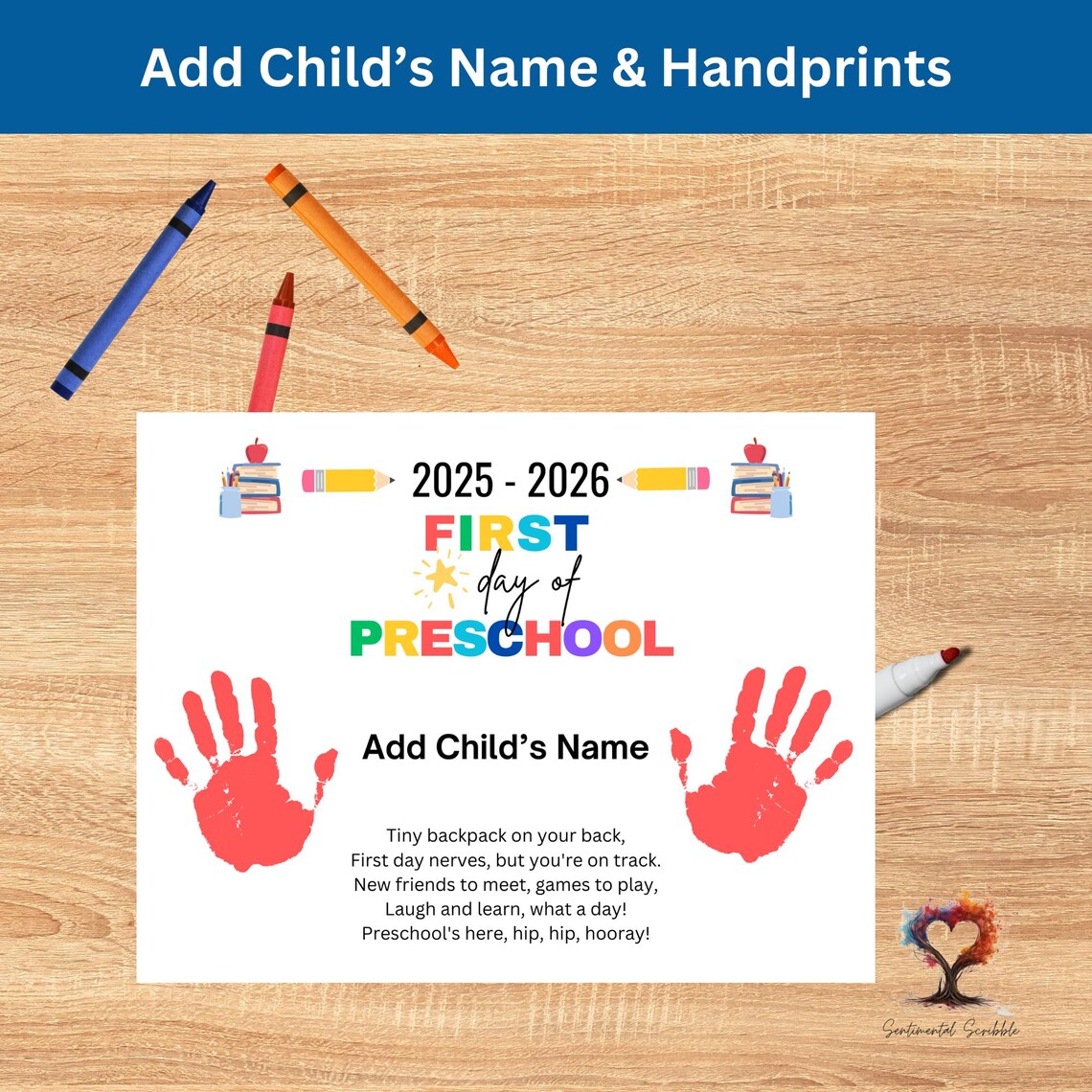 First Day of Preschool Handprint Art, Prek Preschool Homeschool, Craft ...