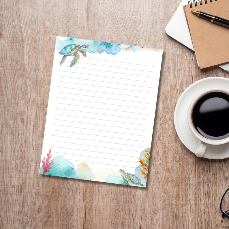 Watercolor Sea Turtles Printable Letter Paper, Beach Relaxing Printable ...