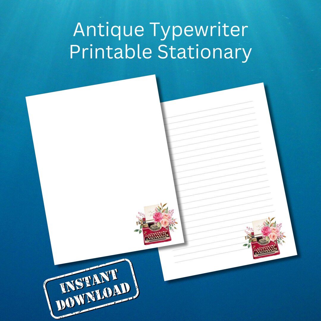 Typewriter Rose Printable Stationery Lined and Unlined in A4 and 8.5x11 ...