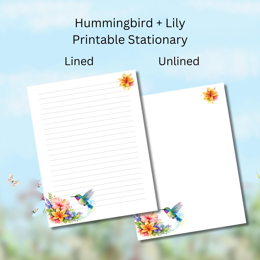 Floral Hummingbird Stationary-bird Printable Stationery-flower Writing ...