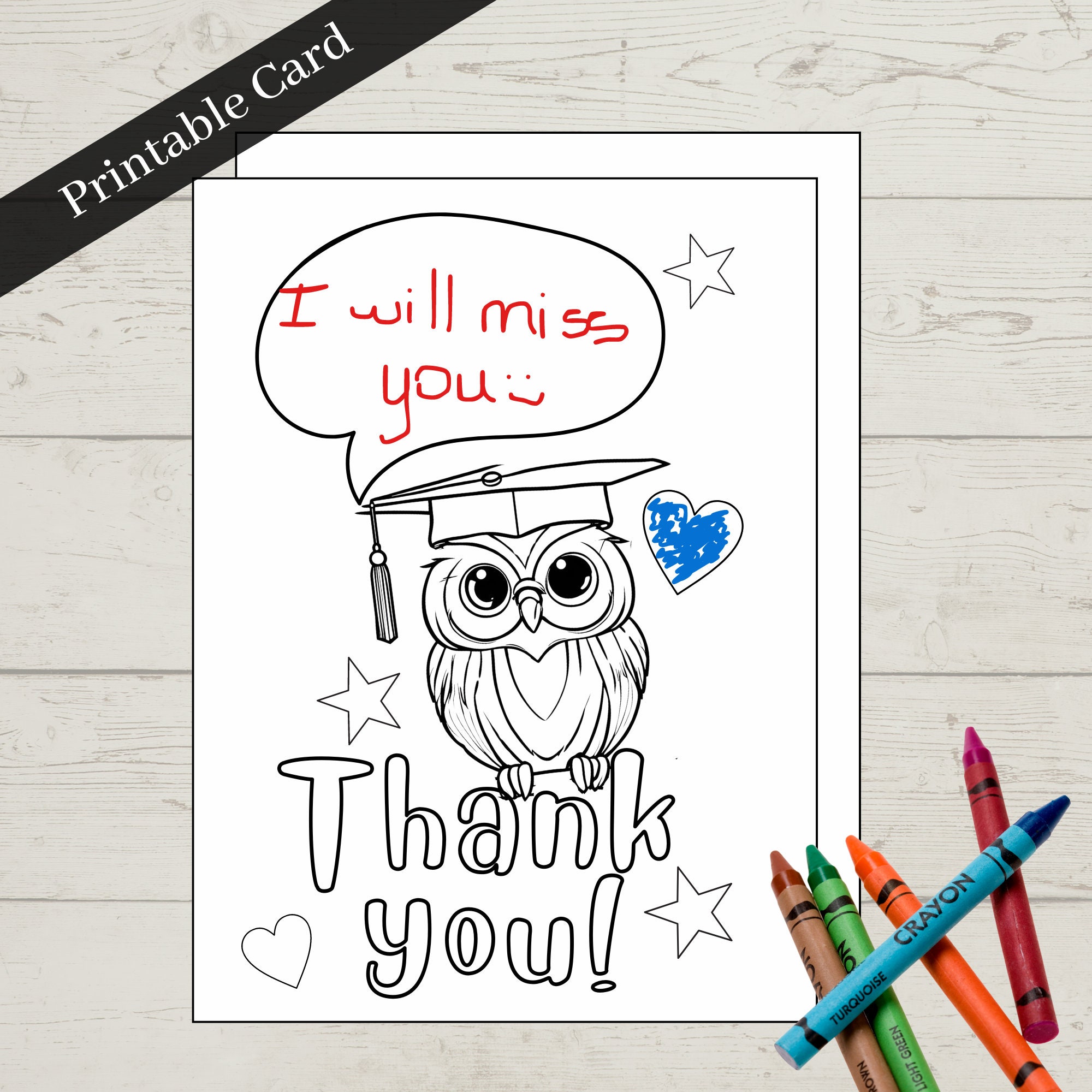 Teacher Appreciation Card, Cute Owl Printable Coloring Card, Teacher ...