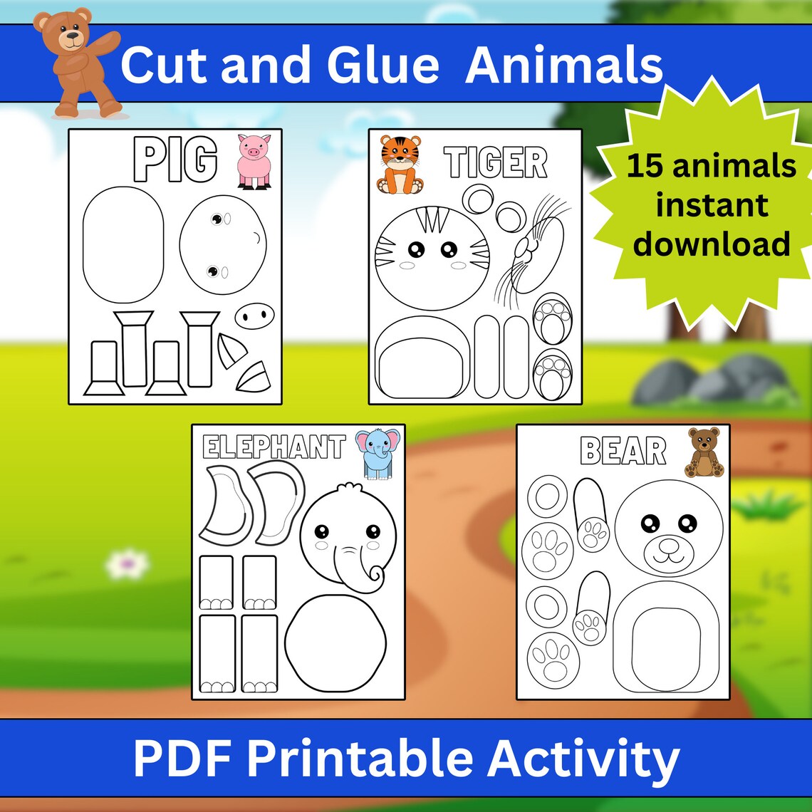 Cut and Glue Activity, Scissor Skills Cutting Practice Animal Fun ...