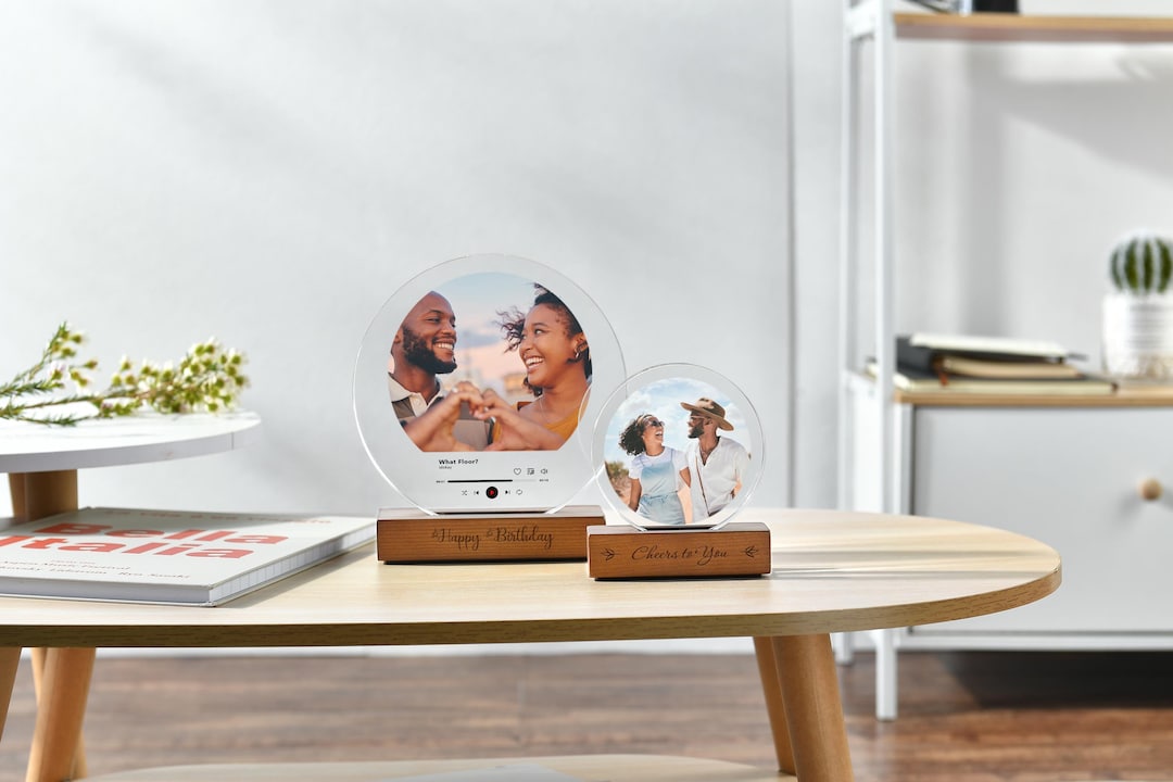 Custom Music Photo Frame With QR Code on Acrylic Block and Wooden Stand ...