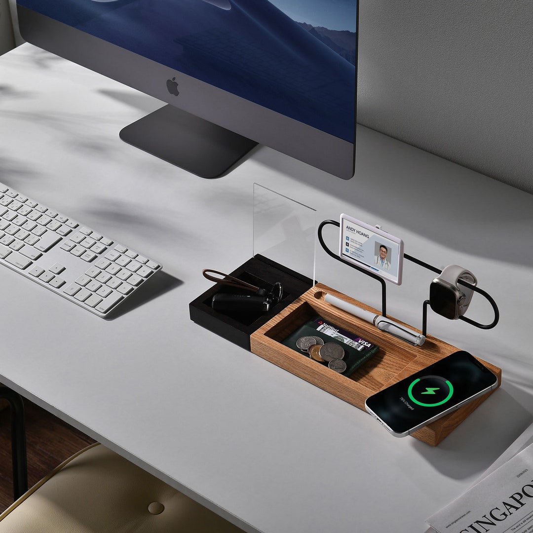 Minimalist Desk Organizer Stand With Fast Qi Charger and Paper Clip ...