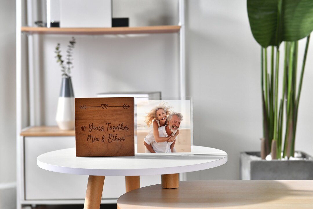 Couple Picture Frame - Custom Engraved Wood & Acrylic Photo Block ...